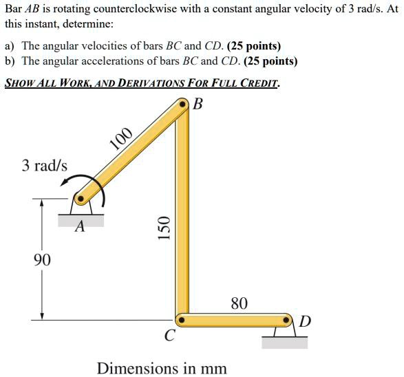 SOLVED: Bar AB is rotating counterclockwise with a constant angular velocity of 3 rad/s. At this ...