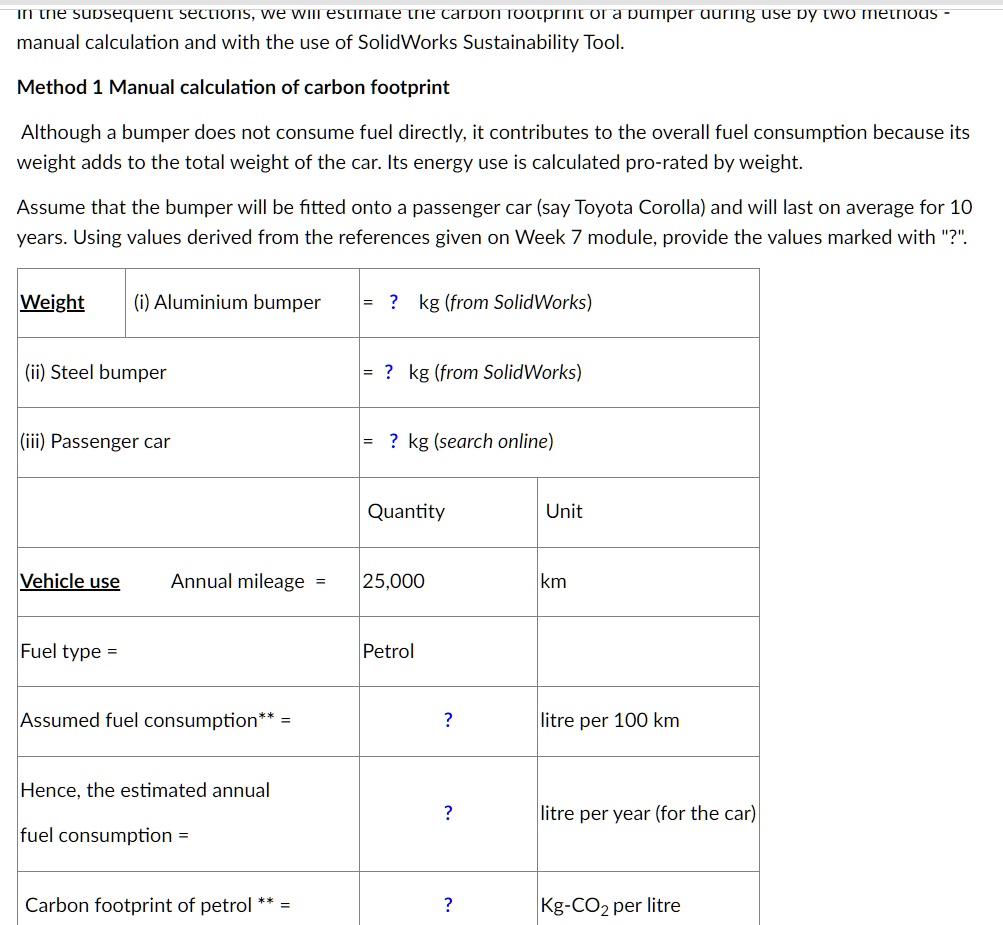 in the subsequent sections, we will estimate the carbon footprint or a ...