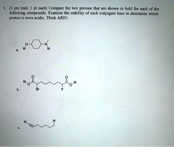 SOLVED: Compare the two protons that are shown in bold for each of the ...