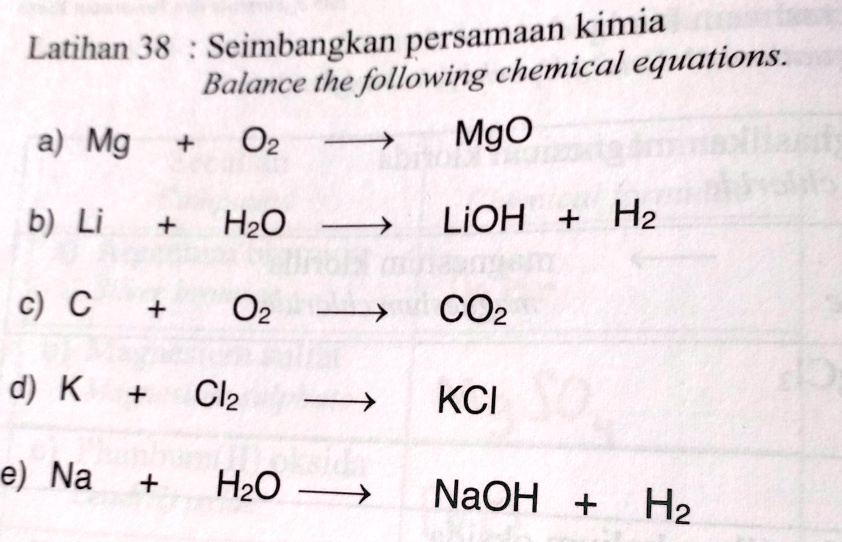 SOLVED: Balance the following chemical equations + 02 MgO a)Mg b) Li + H2O LiOH+ H2 c) C 02 CO2 ...