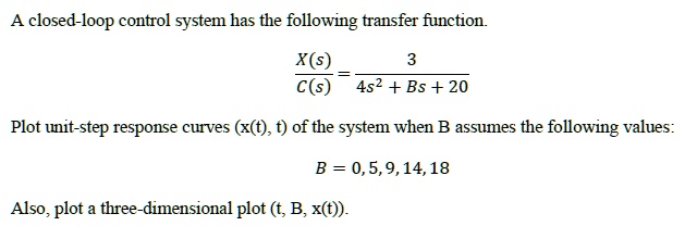 A closed-loop control system has the following transfer function. (X(s))/(C(s)) = (3)/(4s^2 + Bs ...