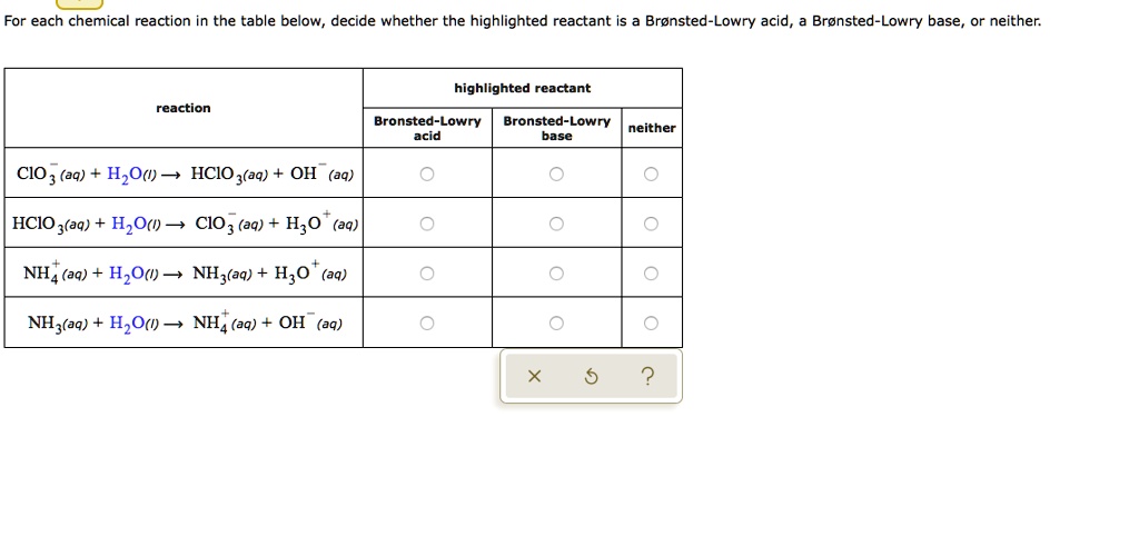 SOLVED: For each chemica reaction in the table below, decide whether ...