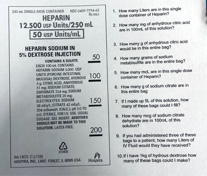 250 ml single dose container ndc 0409 7794 62 rxonli heparin 12500 usp ...