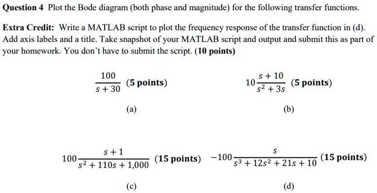 Solved Question 4 Plot The Bode Diagram Both Phase And Magnitude For The Following Transfer 