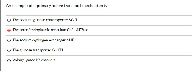[GET ANSWER] An example of a primary active transport mechanism is The ...