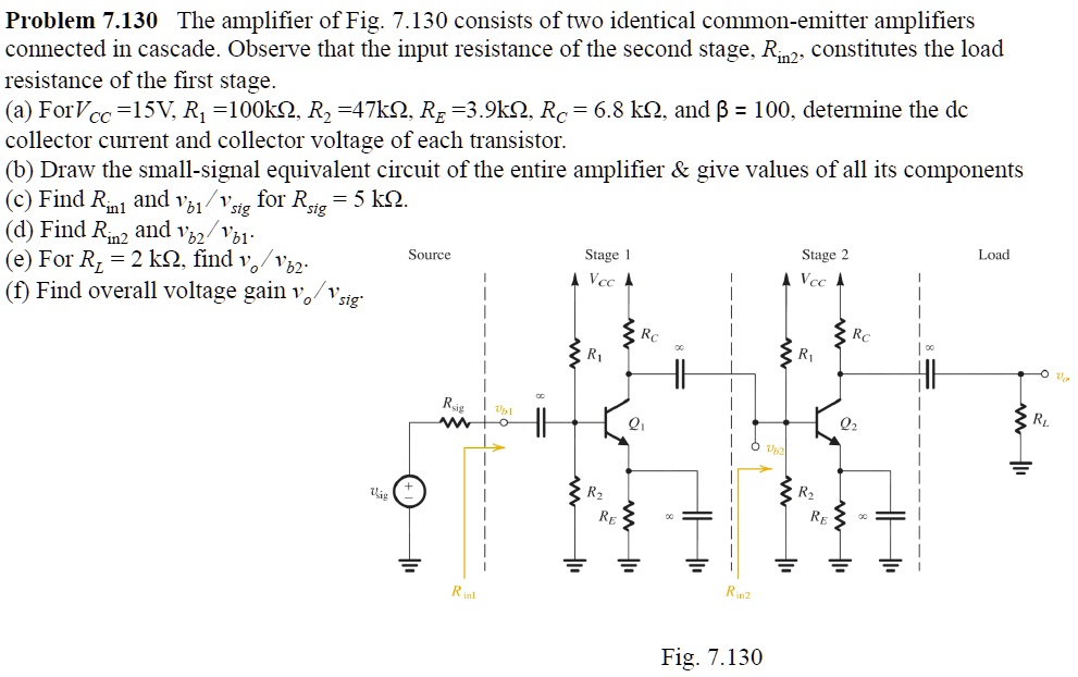 SOLVED: Problem 7.130: The amplifier of Fig. 7.130 consists of two ...
