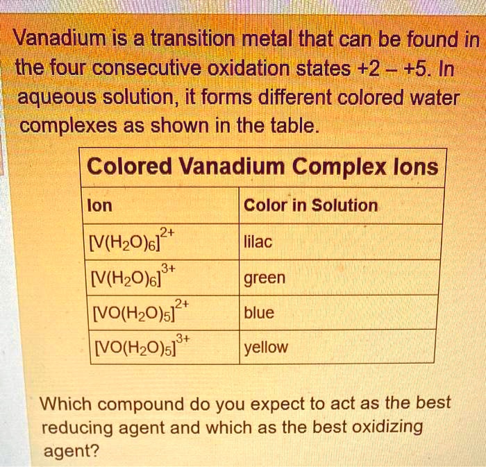 vanadium is a transition metal that can be found in the four ...