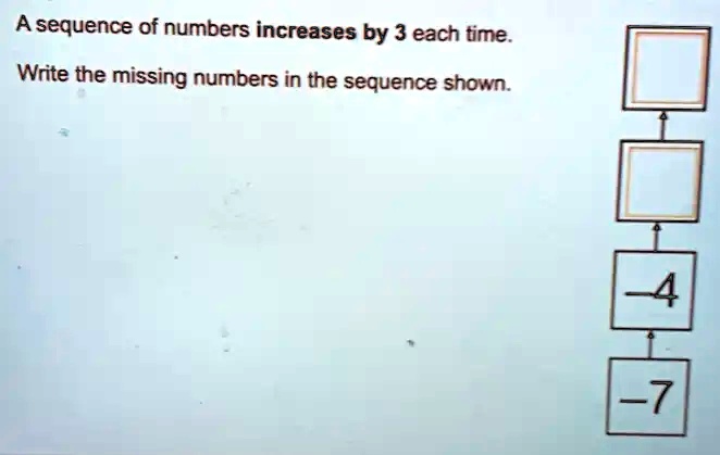SOLVED: A sequence of numbers increases by 3 each time: Write the missing numbers in the ...