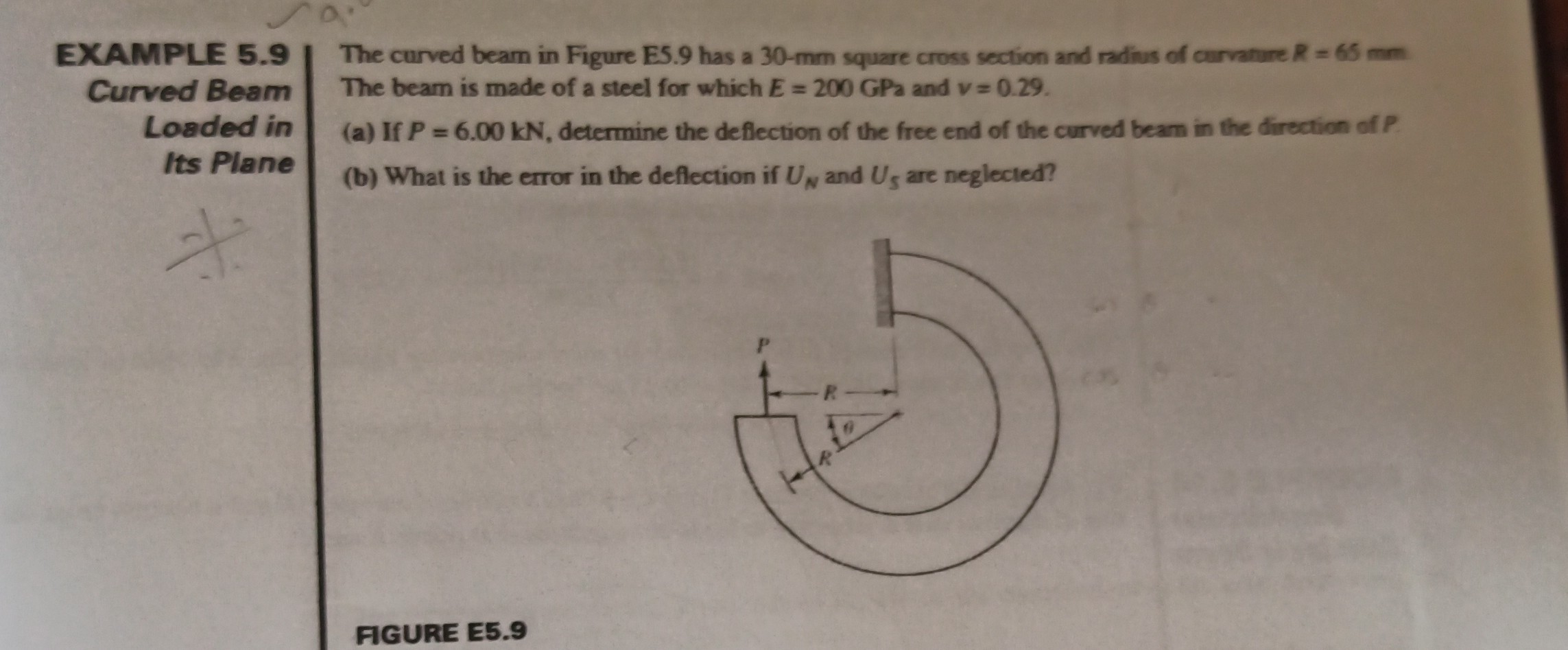 SOLVED: EXAMPLE 5.9 The curved beam in Figure ES.9 has a 30 - mm square ...