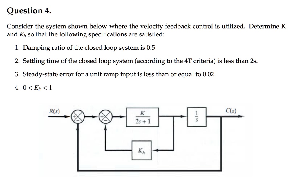 Get Answer Question 4 Consider The System Shown Below Where The Velocity Feedback Control Is 