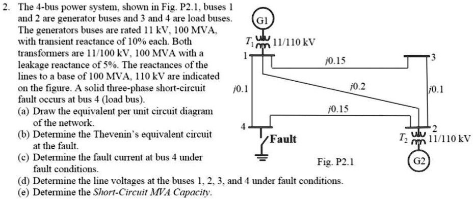 2. The 4-bus power system, shown in Fig. P2.1, buses 1 and 2 are ...