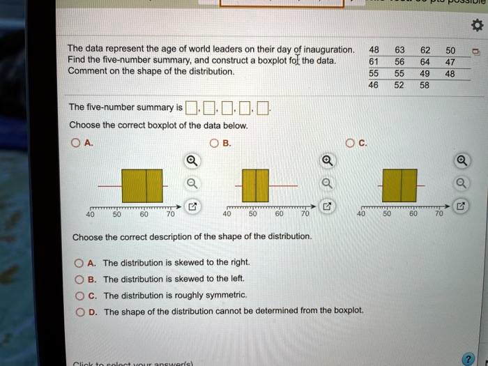 Solved The Data Represent The Age Of World Leaders On Their Day Of Inauguration Find The Five
