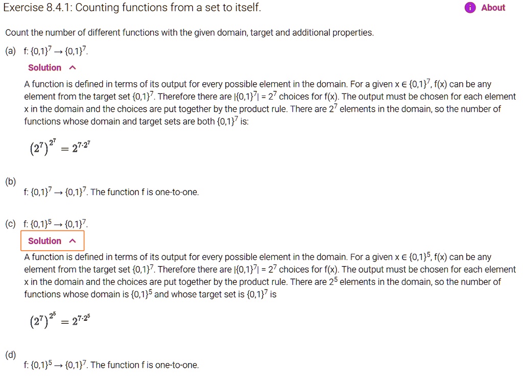 SOLVED: Exercise 8.4.1: Counting functions from a set to itself Count the number of different ...
