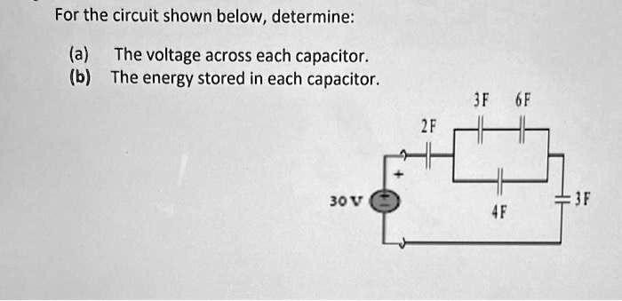 For the circuit shown below, determine: (a) The voltage across each capacitor. (b) The energy ...