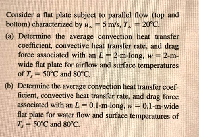 SOLVED: Consider a flat plate subject to parallel flow (top and bottom characterized by u = 5 m ...