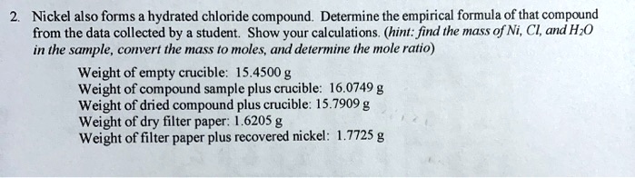 nickel also forms hydrated chloride compound determine the empirical ...