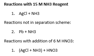 SOLVED: Reactions with 15 M NH3 Reagent AgCl NH3 Reactions not in ...