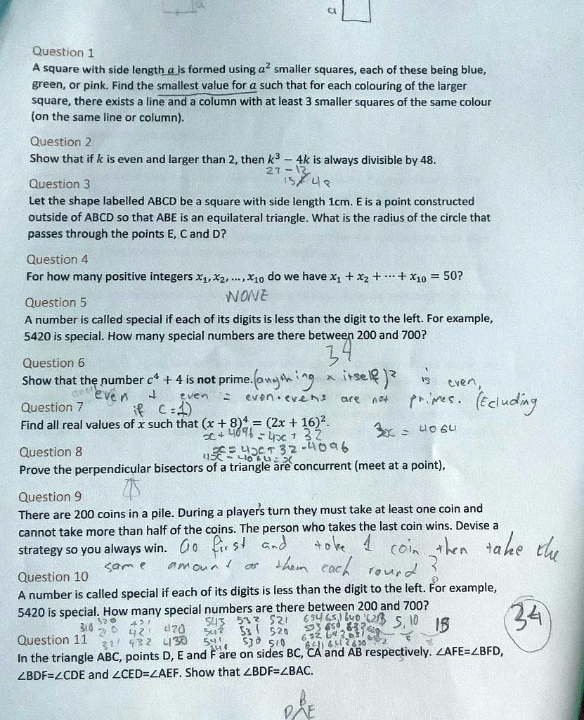 Question 1: A square with side length @ is formed using a certain ...