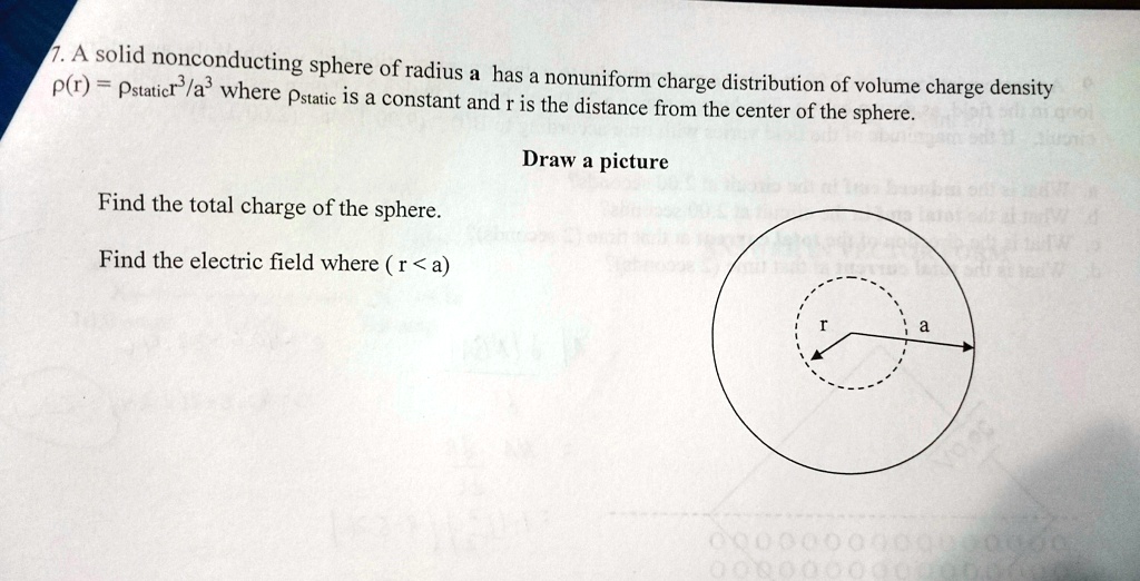 SOLVED: A solid nonconducting sphere of radius r has a nonuniform charge distribution of volume ...