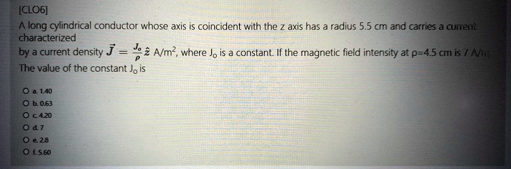 SOLVED: Electromagnetic A long cylindrical conductor whose axis is ...
