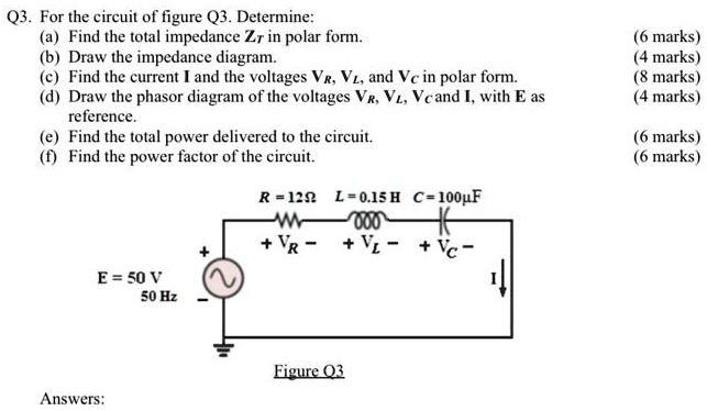SOLVED: Q3. For the circuit of Figure Q3, determine: a) Find the total impedance Zr in polar ...
