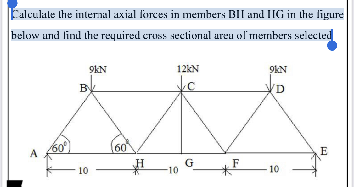 SOLVED: Calculate the internal axial forces in members BH and HG in the ...