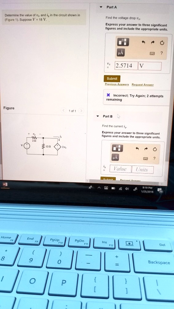 Determine the value of vx and iy in the circuit shown in (Figure 1). Suppose V = 18 V. Part A ...