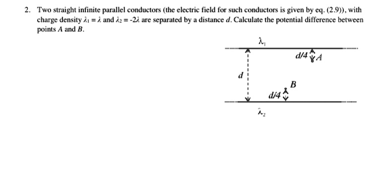 SOLVED: 2.Two straight infinite parallel conductors (the electric field for such conductors is ...