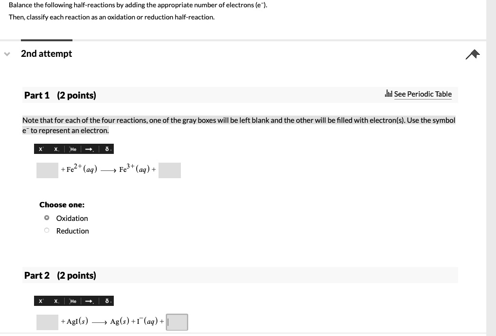 SOLVED: Balance the following half-reactions by adding the appropriate ...