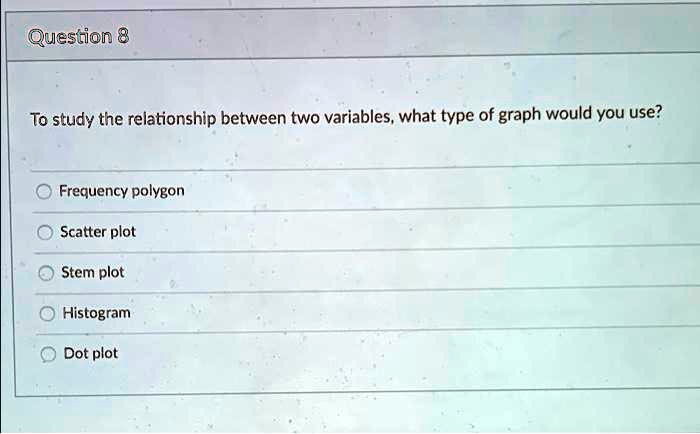 Question 8 To study the relationship between two variables, what type ...