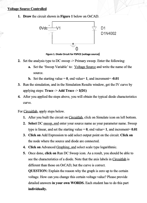 Voltage Source Controlled 1. Draw the circuit shown in Figure 1 below on OrCAD. 0Vdc -V1 0 D1 ...