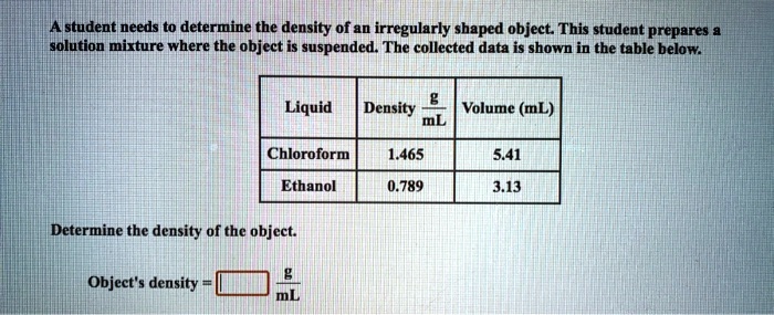 SOLVED: student needs to determine the density of an irregularly shaped ...