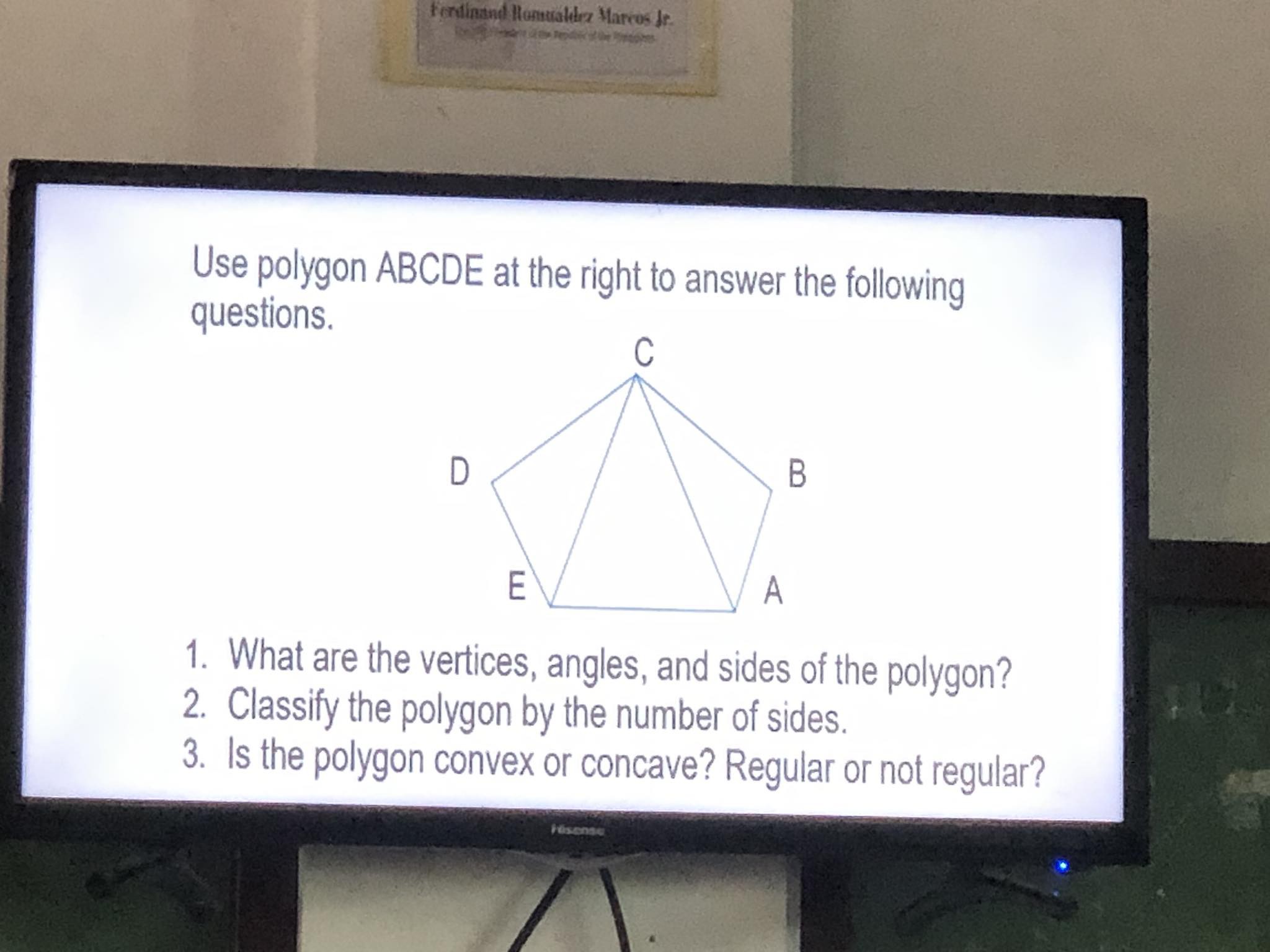 SOLVED: Use polygon A B C D E at the right to answer the following questions. 1. What are the ...
