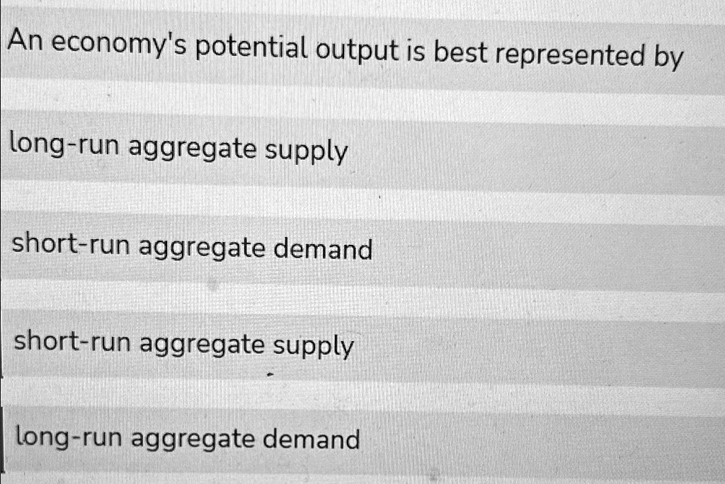 An economy's potential output is best represented by long-run aggregate ...