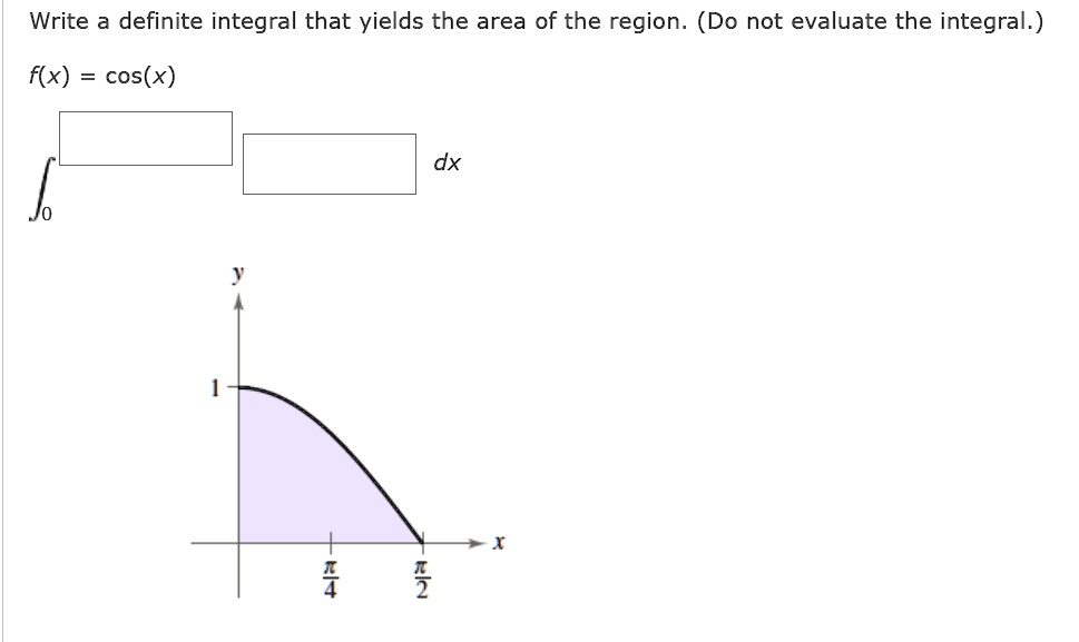 SOLVED: Write a definite integral that yields the area of the region ... SOLVED: Write a definite integral that yields the area of the region ...