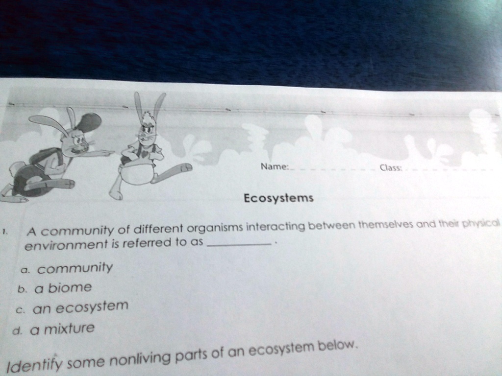Name: Class: 1. Ecosystems A community of different organisms ...
