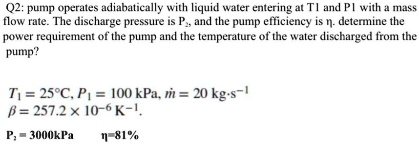 q2 pump operates adiabatically with liquid water entering at t1 and p1 ...
