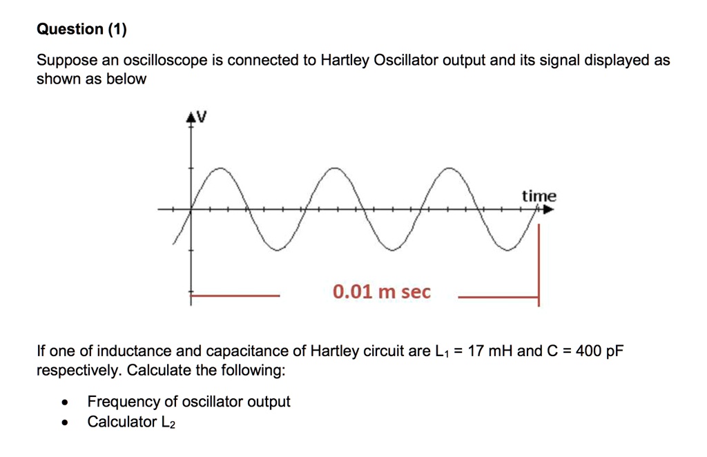 SOLVED: Question (1) Suppose an oscilloscope is connected to Hartley Oscillator output and its ...