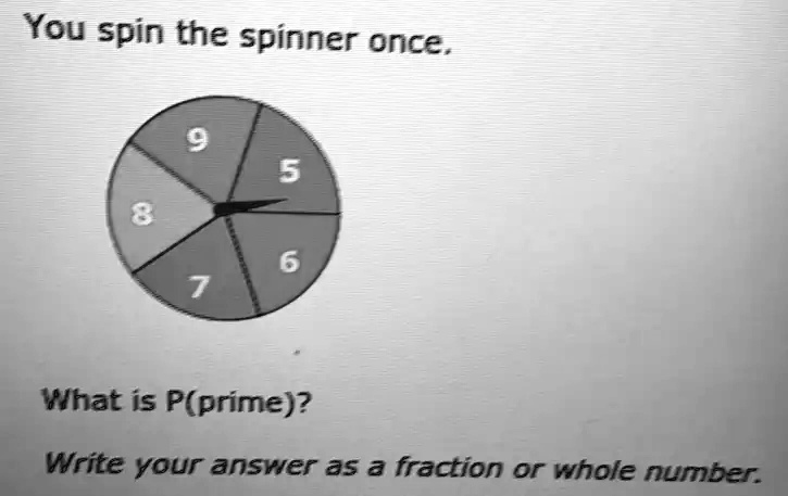 You spin the spinner once. 8 9 5 6 7 What is P(prime)? Write...