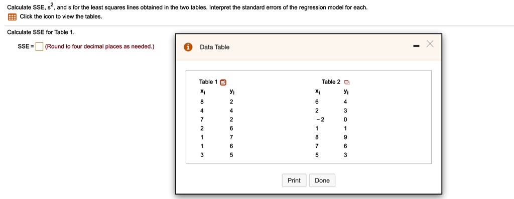 Calculate SSE, $" and for the least squares Iine… - SolvedLib