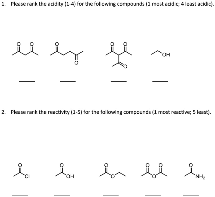 Solved Please Rank The Acidity 1 4 For The Following Compounds 1