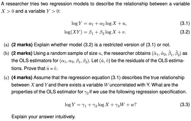 SOLVED: A researcher tries two regression models to describe the relationship between a variable ...