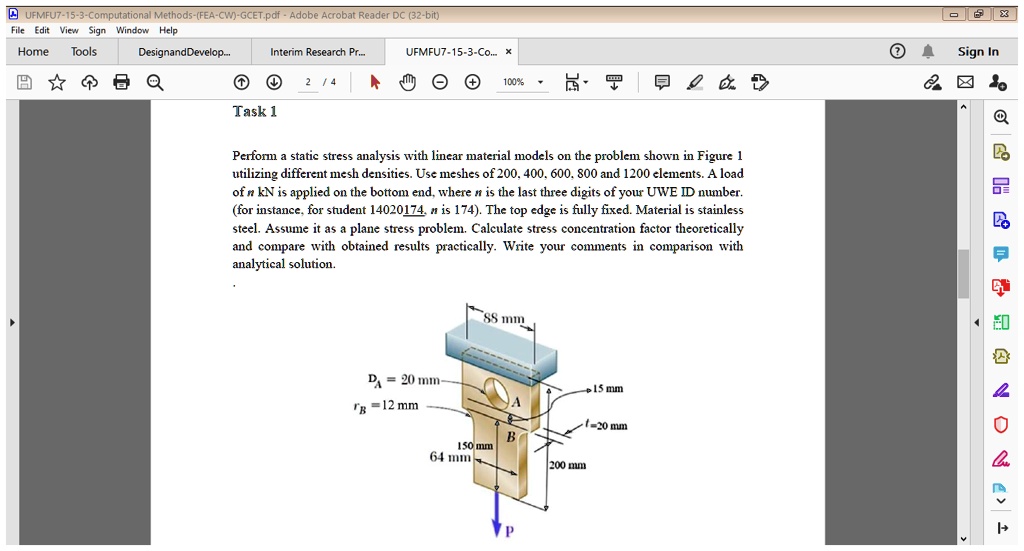 SOLVED: Perform a static stress analysis with linear material models on ...