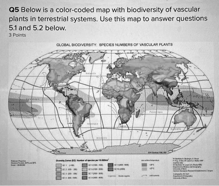 05 below is a color coded map with biodiversity of vascular plants in ...
