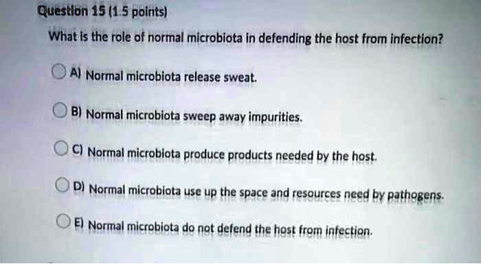 SOLVED: Question 15 (1.5 points) What Is the role of normal microbiota ...