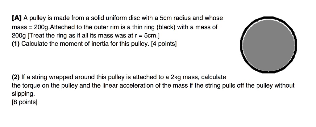 SOLVED: [A] A pulley is made from a solid uniform disc with a Scm ...