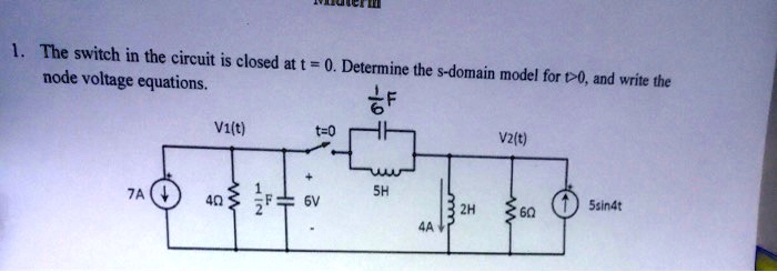 SOLVED: The switch in the circuit is closed at t = 0. Determine the s-domain model for t > 0 and ...