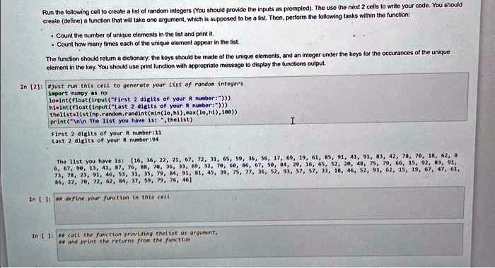 SOLVED: Texts: Run the following cell to create a list of random integers. You should provide ...