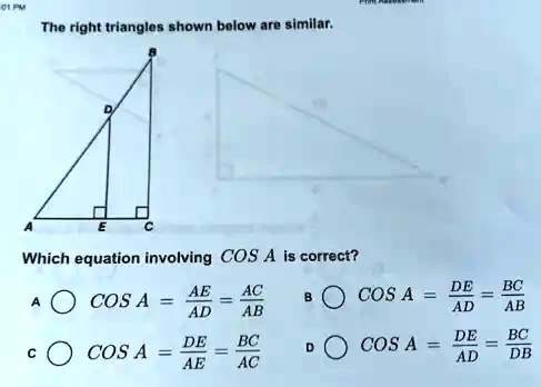 the right triangles shown below are similar which equation involving ...