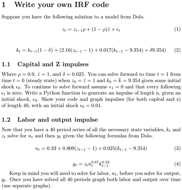 Solved Write Your Own Irf Code Suppose You Have The Following Solution To A Model From Dolo